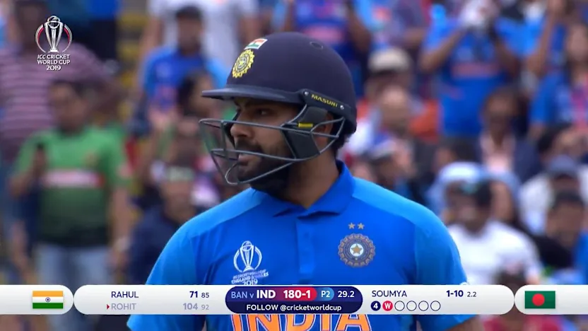 CWC19: BAN v IND - Rohit is dismissed shortly after bringing up ton ...