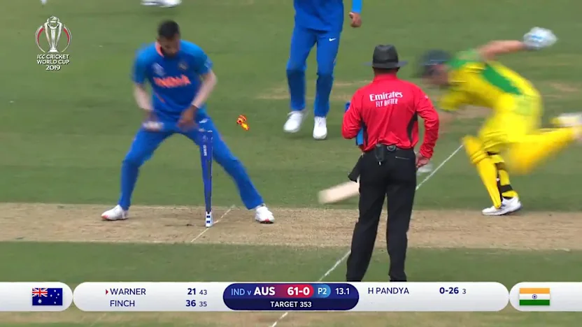CWC19: IND v AUS - Jadhav runs out Finch from deep point | ICC Cricket ...