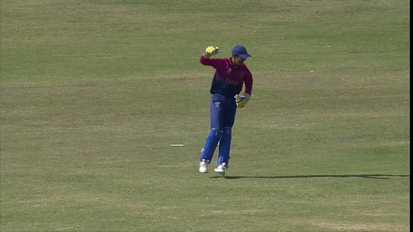 Bhim Sharki - Wicket - Nepal vs UAE | ICC Cricket World Cup Qualifiers ...