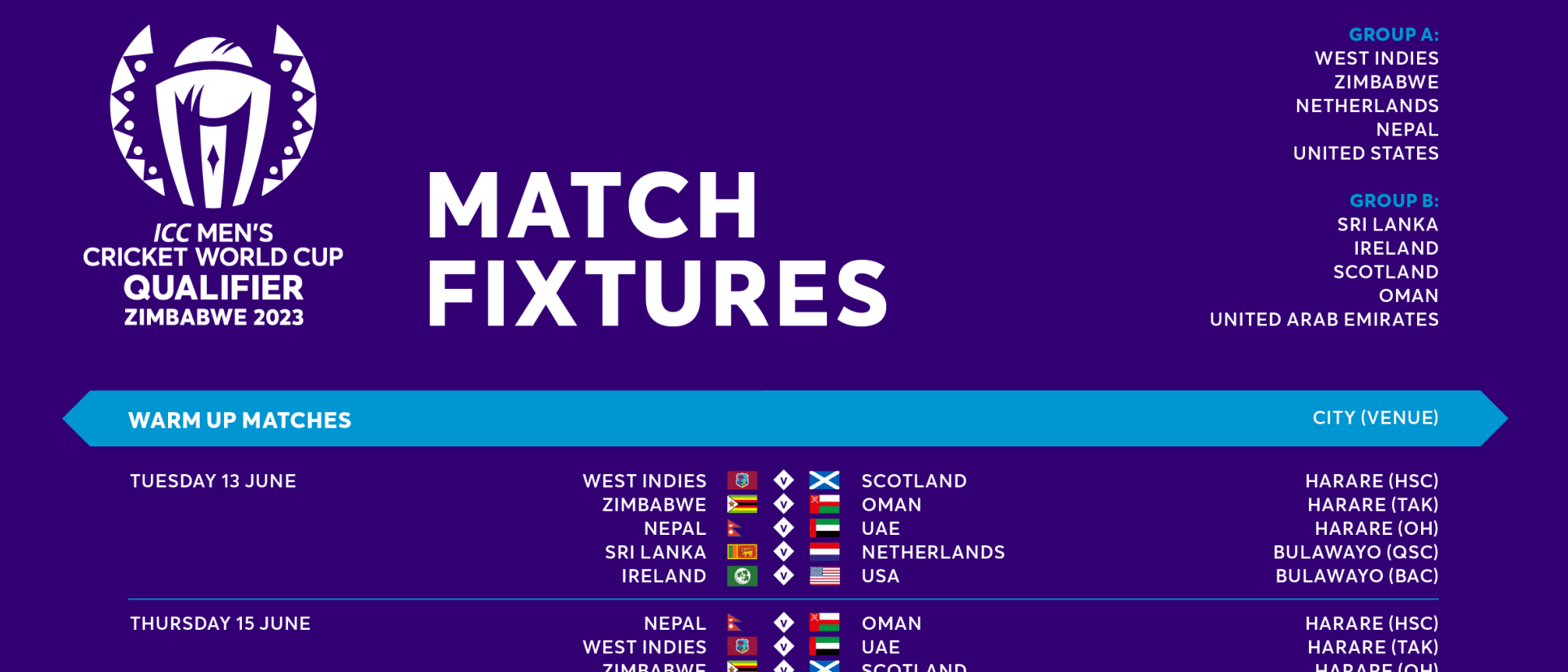 Fixtures released for ICC Men's Cricket World Cup Qualifier 2023 Fixtures released for ICC Men's Cricket World Cup Qualifier 2023